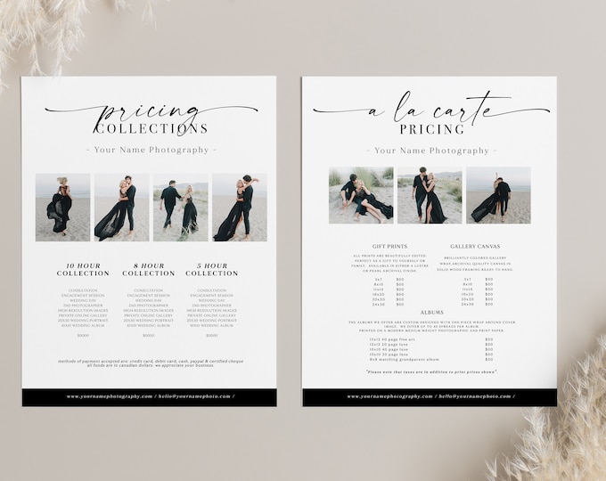 2 Page Photography Pricing Template, Photoshop Price Guide List for ...