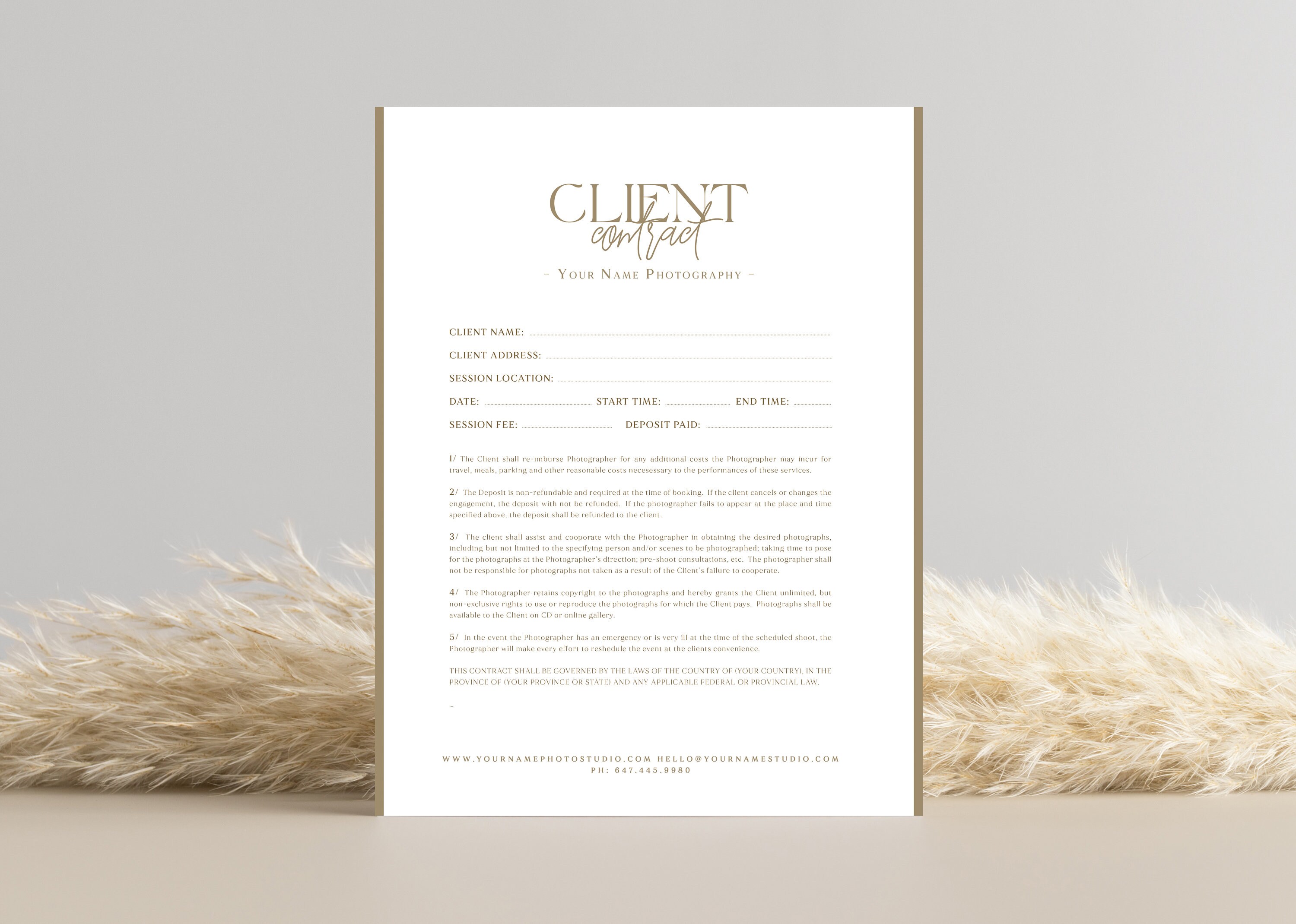 Photography Client Contract Template: Customizable Form (photoshop ...