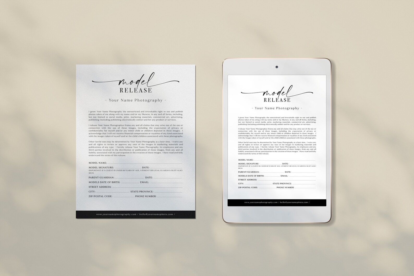 Photography Model Release Form Template (photoshop & PDF) - Etsy