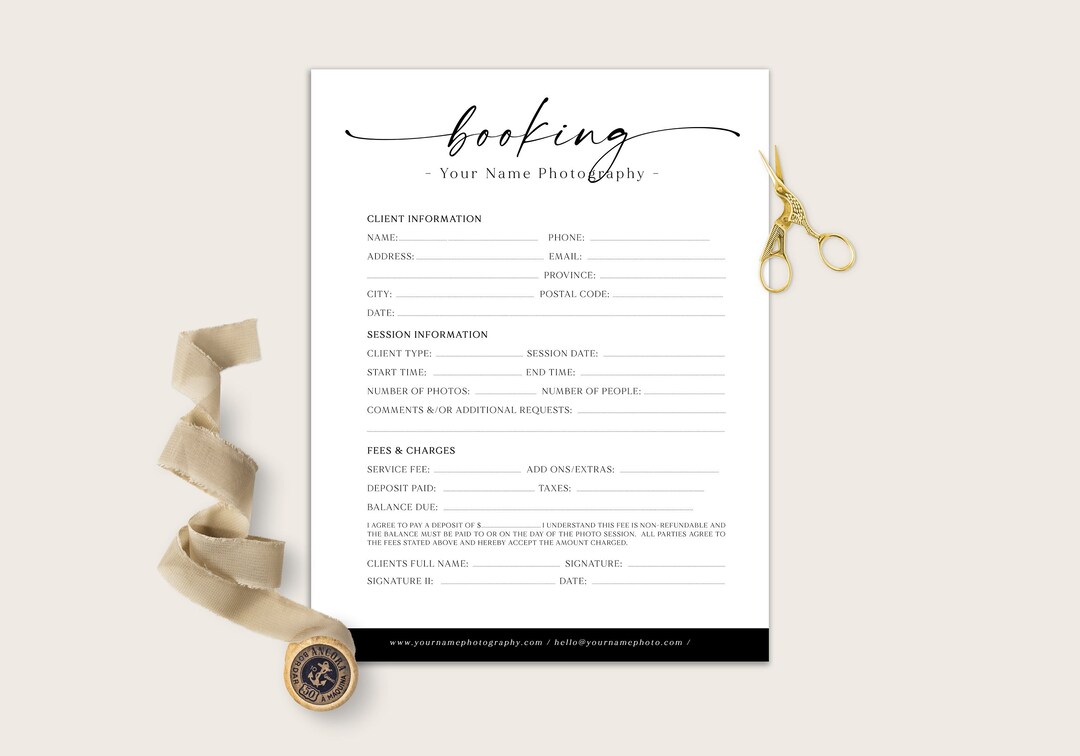 Photography Booking Form Template: Client Session Contract (PDF ...