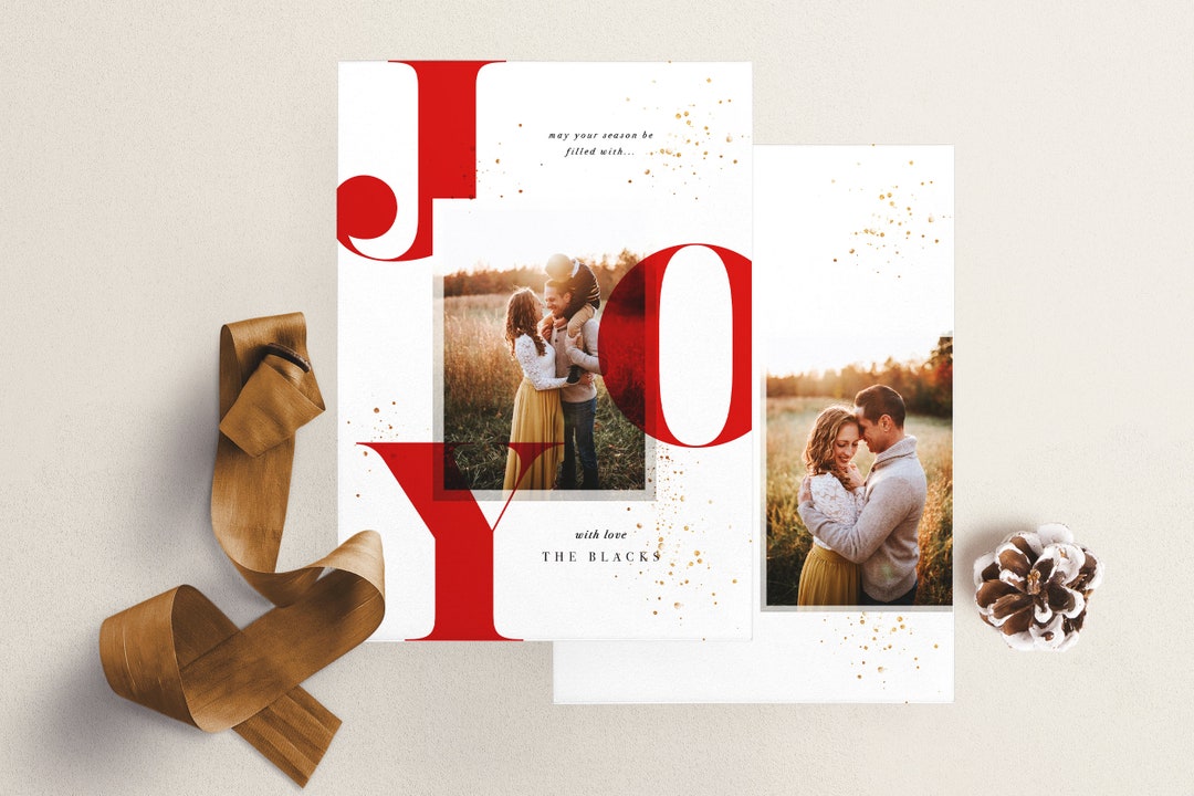 Joy Christmas Photo Card Template: Modern Holiday Design (INSTANT ...