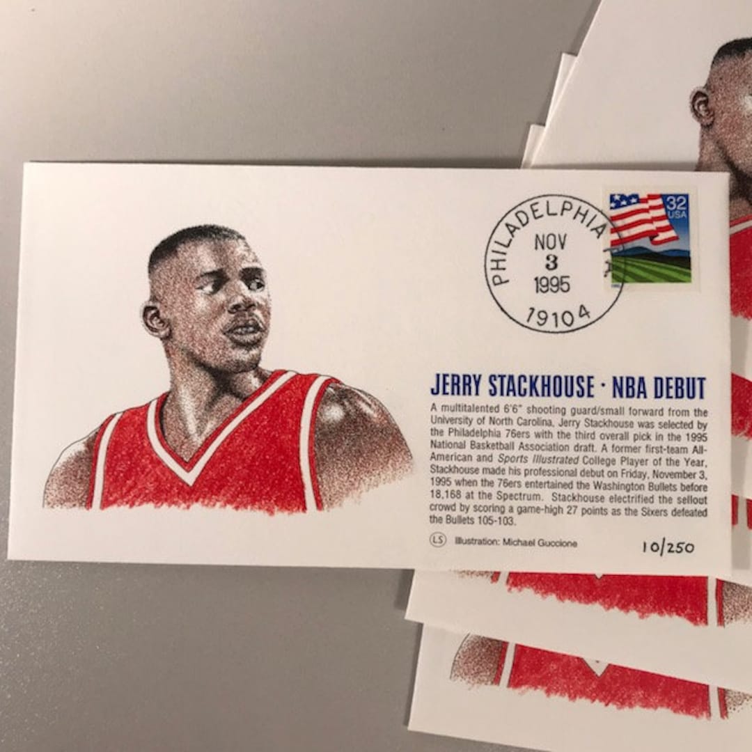UNC Tarheels, Philadelphia 76ers, Jerry Stackhouse 1995 Sports Cachet ...