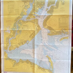 1966 New York Harbor Nautical Chart 369–SC, Navigational Chart Hydrographic Map, Ready to Frame ...