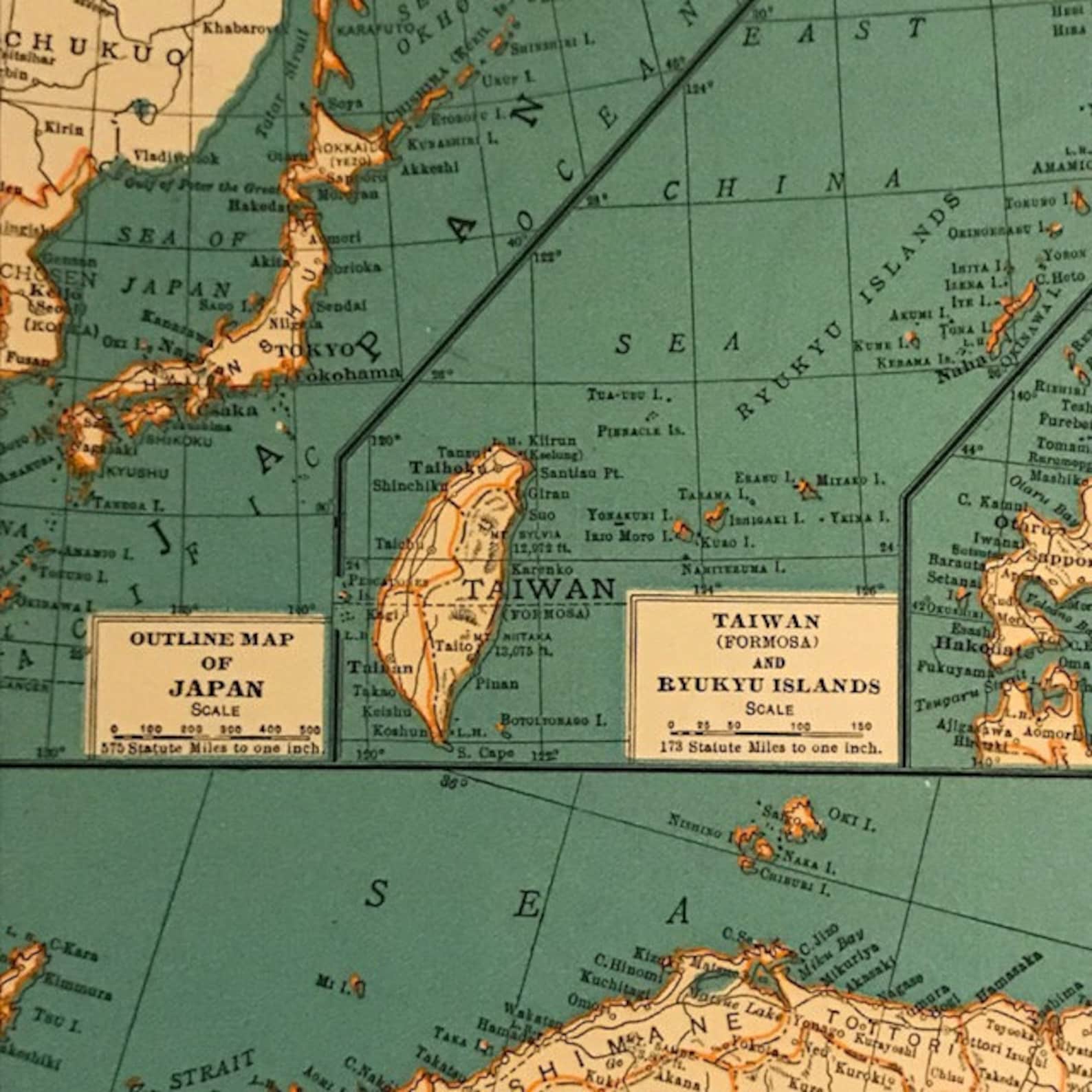 2-sided 1935 Original Map Japan / India Ready to Frame - Etsy