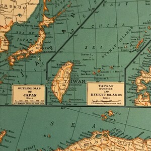 2-sided 1935 Original Map, Japan / India, Ready to Frame, Geography ...