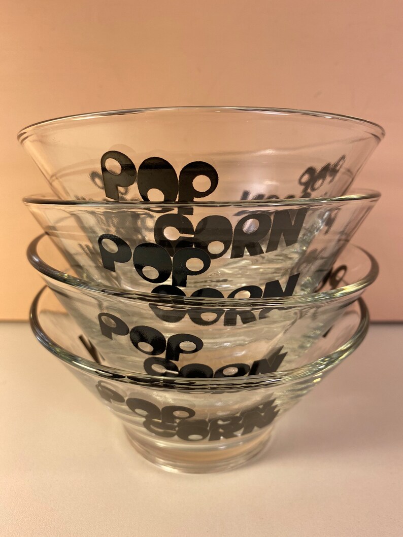 Set of 4 Popcorn Bowls, Snack Bowls Set, Clear Glass Bowl Set, Personal ...