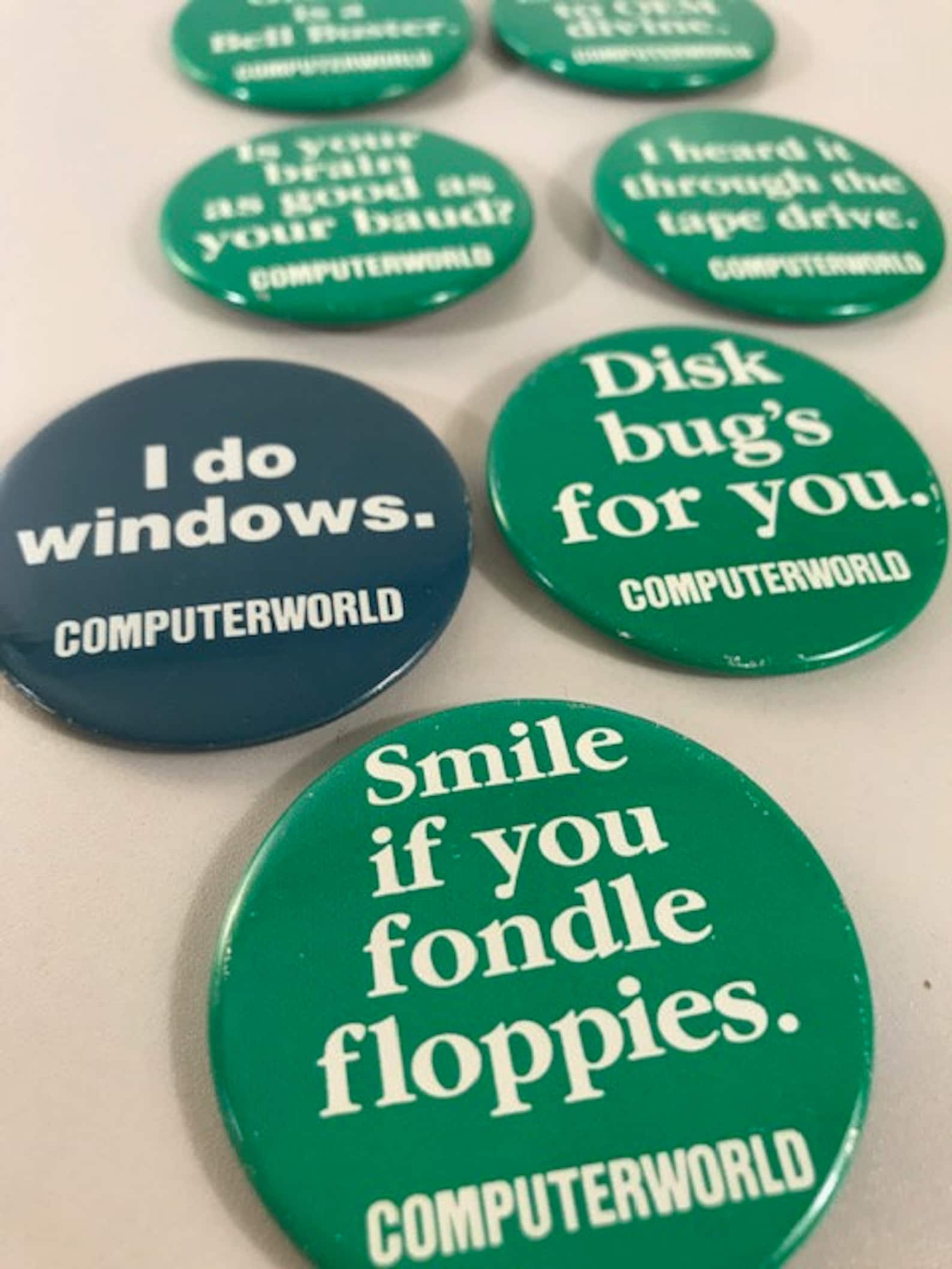 7 Computer World Vintage Pinback Buttons, 7 Metal Buttons, Vintage ...
