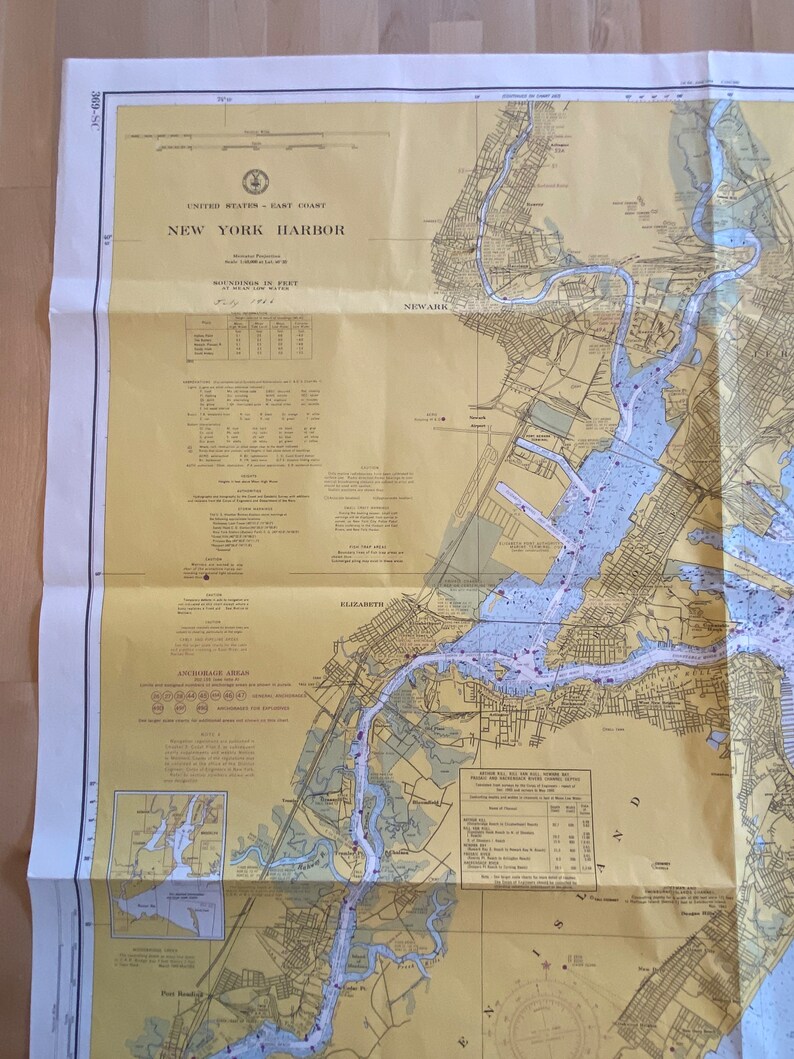 1966 New York Harbor Nautical Chart 369–SC, Navigational Chart ...