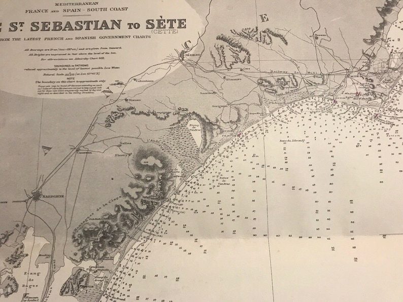 South Coast France and Spain Navigational Chart Hydrographic | Etsy