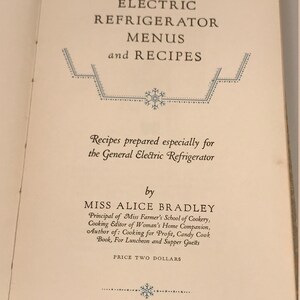 1927 General Electric Refrigerator Recipes and Menus Cook Book, Hard ...