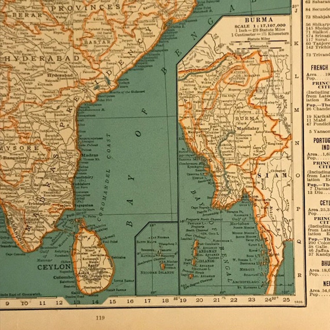 2-Sided 1935 Original Map Japan / India Ready to Frame | Etsy