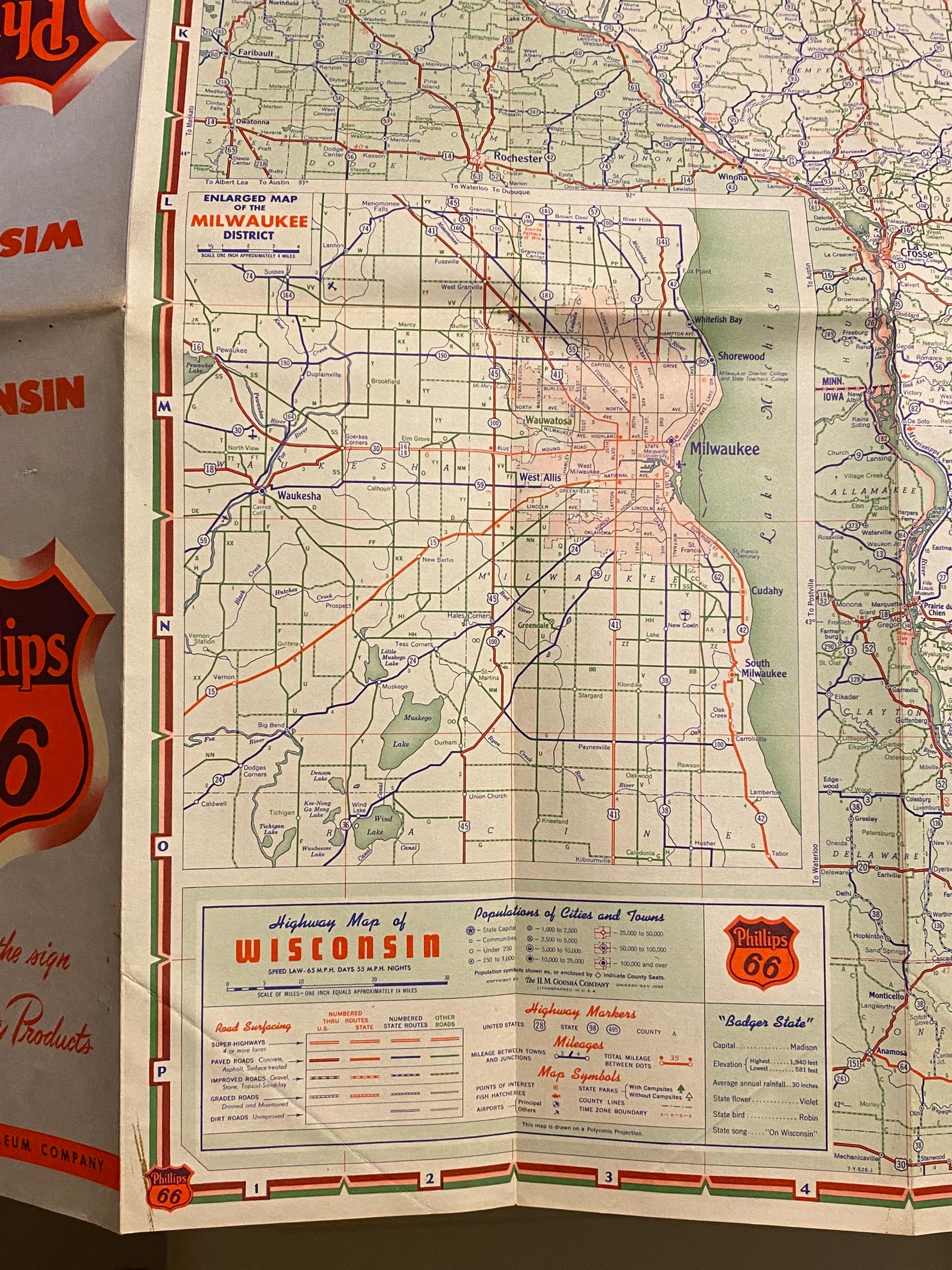 1950s Phillips 66 Gasoline Map Wisconsin Travel Map Folding | Etsy