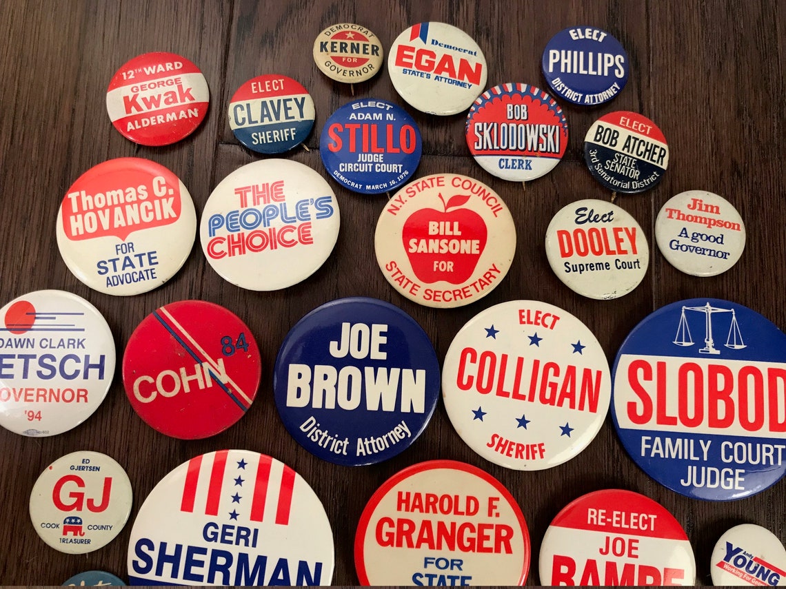 30 Red White Blue Political Pinback Buttons Vintage Kitschy | Etsy