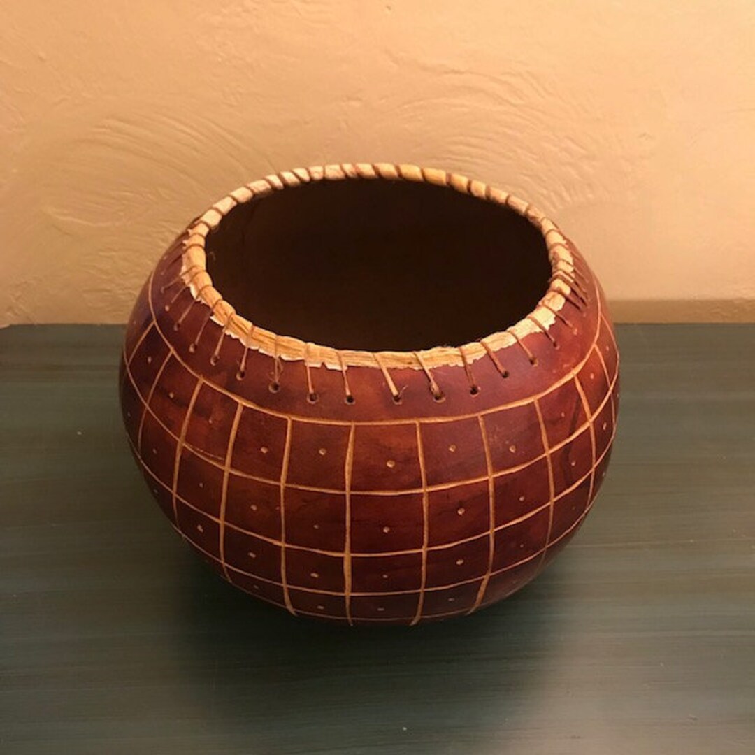 Gourd Basket, Large Hand Made Basket, Hollowed, Dried, Lined, Dyed ...