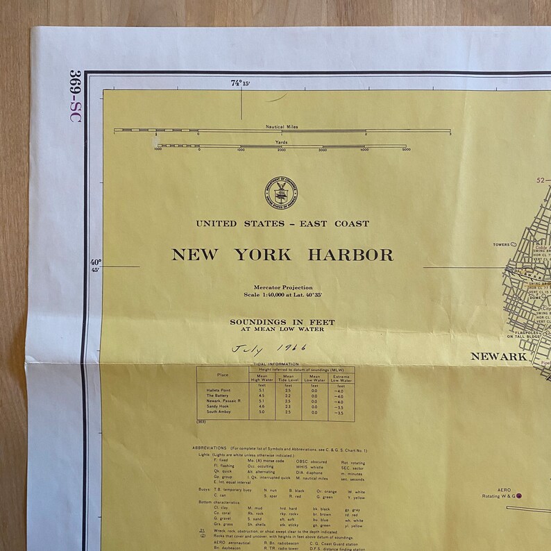 1966 New York Harbor Nautical Chart 369SC Navigational Chart - Etsy