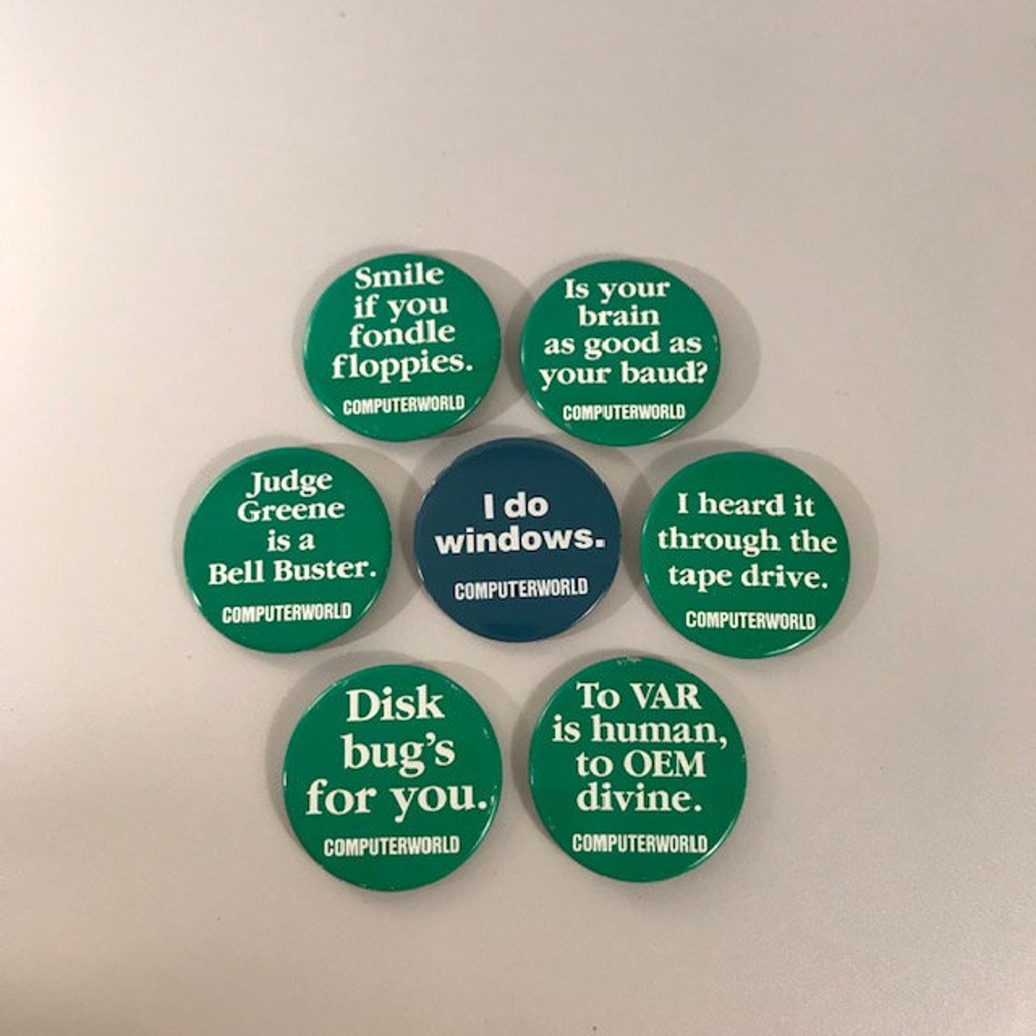 7 Computer World Vintage Pinback Buttons, 7 Metal Buttons, Vintage ...