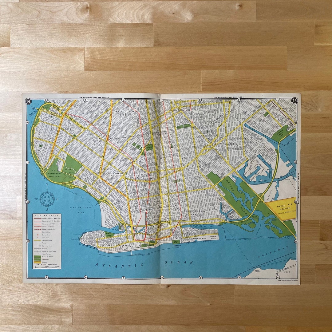 1945 New York City Map, Brooklyn New York, Large Two-page Map ...
