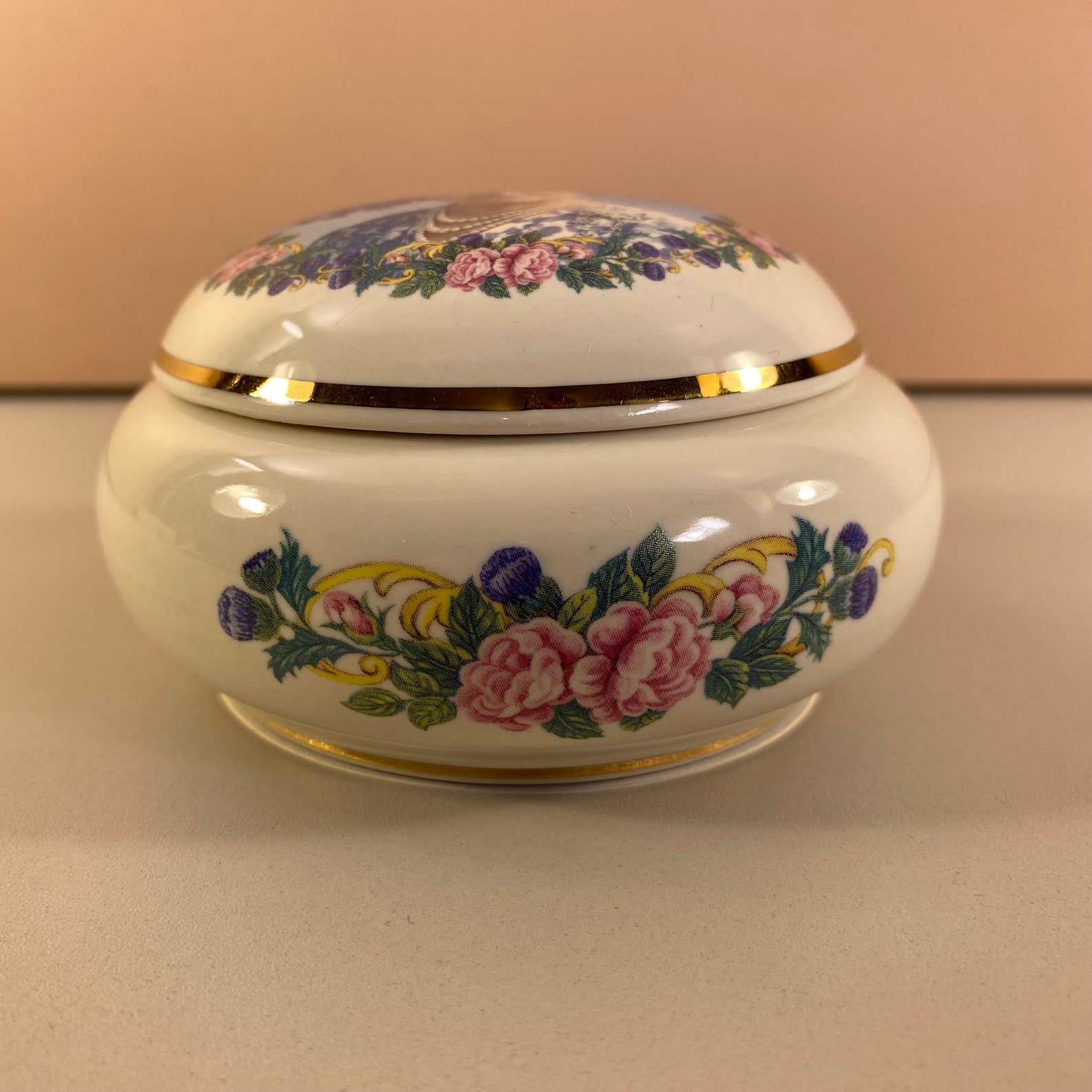 Queen Elizabeth Prinknash Abbey Pottery Covered Trinket Dish, Gold ...