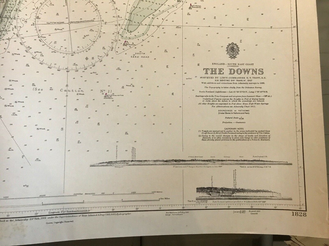 England South East Coast Dover Navigational Chart Hydrographic Map 1848 ...