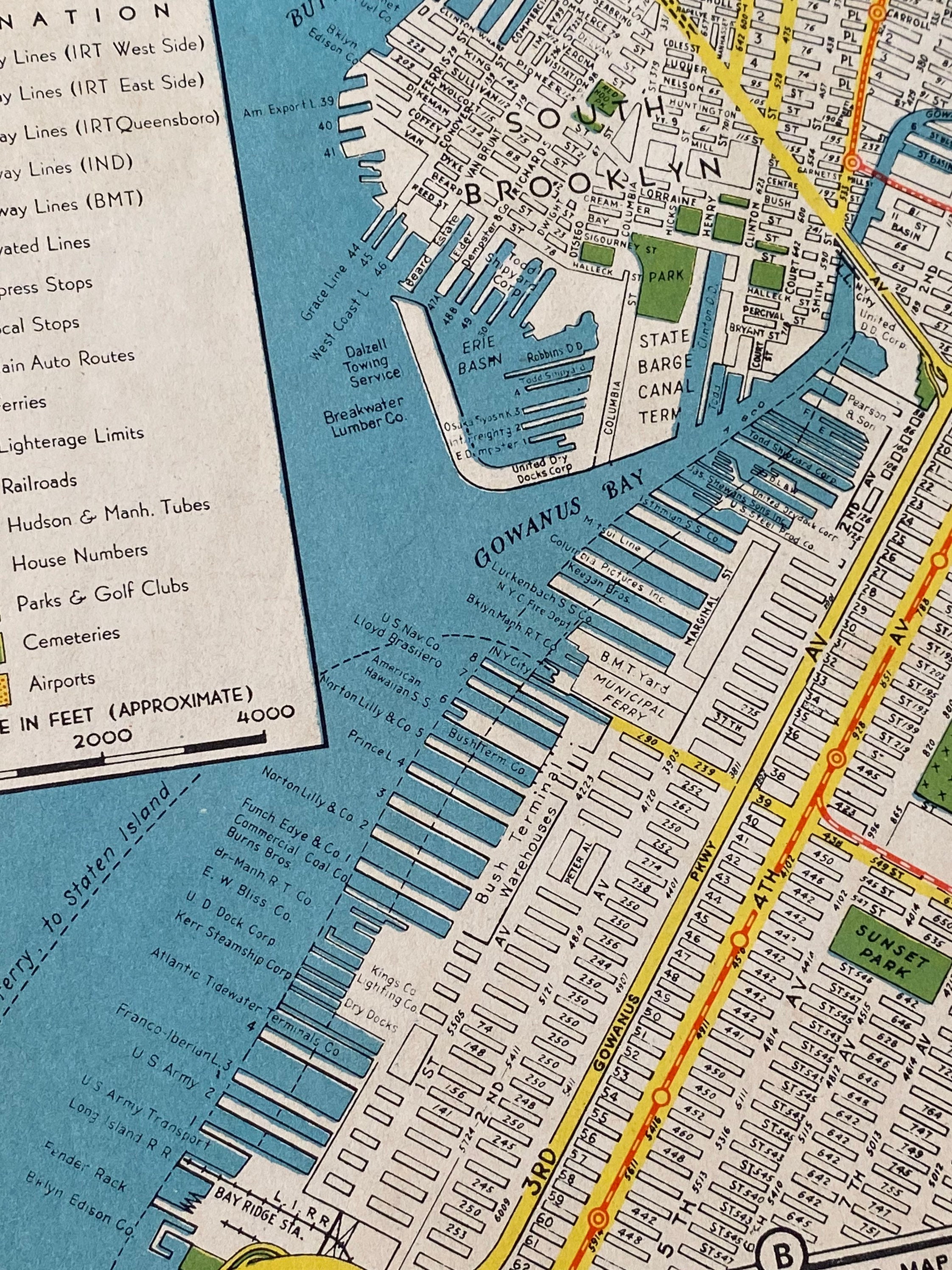 1945 New York City Map, Queens and Brooklyn Sections, Authentic NYC ...