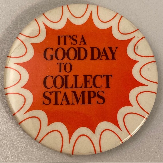 1970s Stamp Collecting Pinback Button, Vintage 70s Ph… - Gem