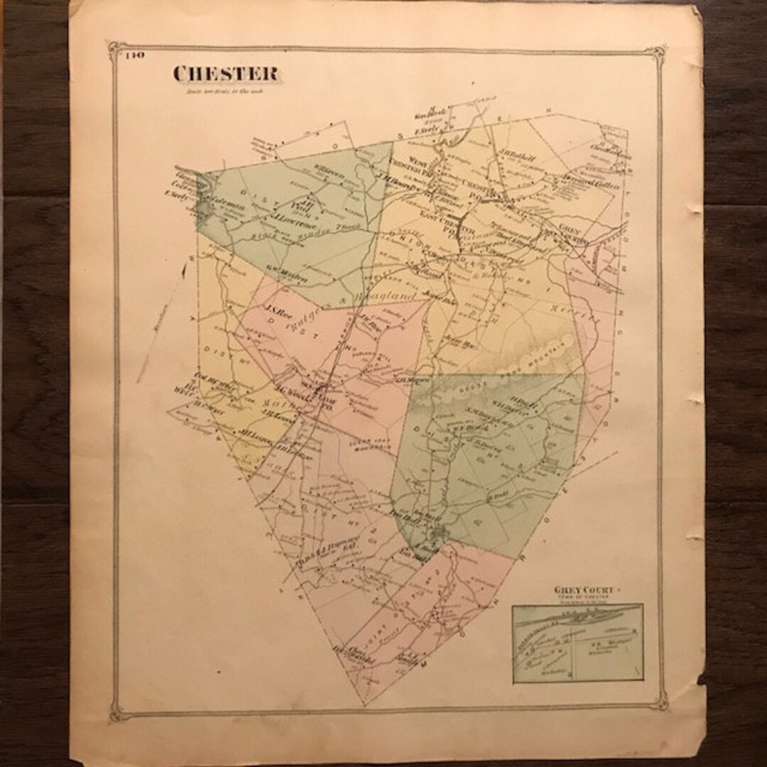 1875 ORIGINAL GENUINE Chester New York Map, Ready to Frame, Geography ...