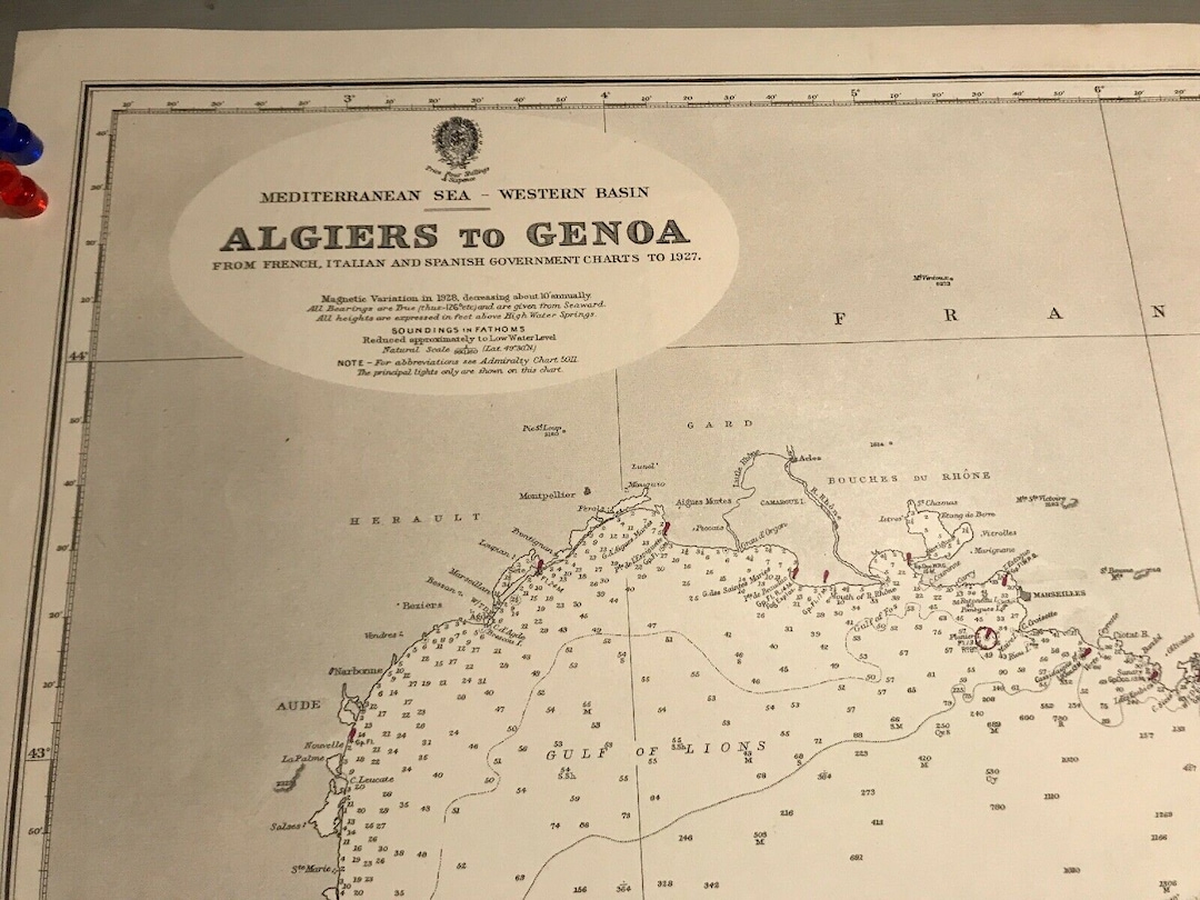Mediterranean Sea Western Basin Navigational Chart Hydrographic Map 160 ...