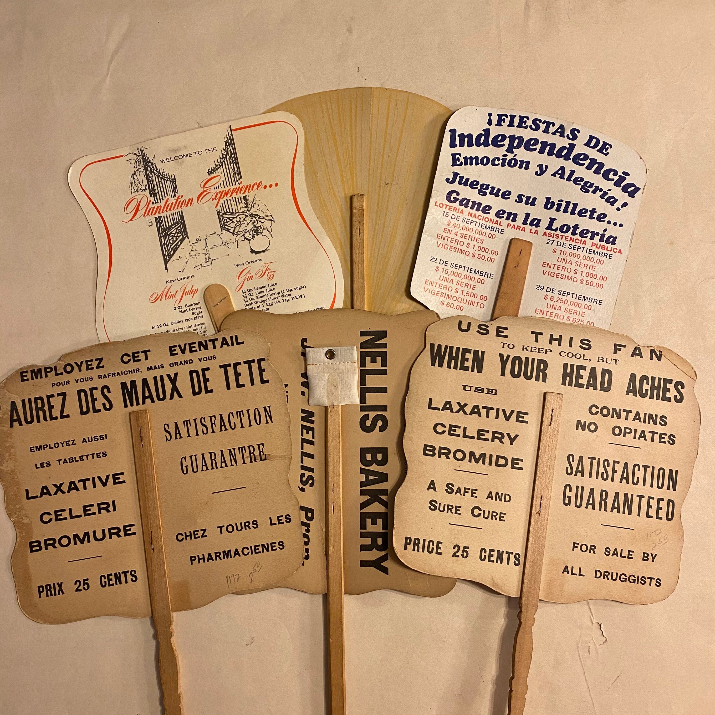 6 Advertising Paddle Fans, Decorative Ornate Hand Held Fans, Vintage ...