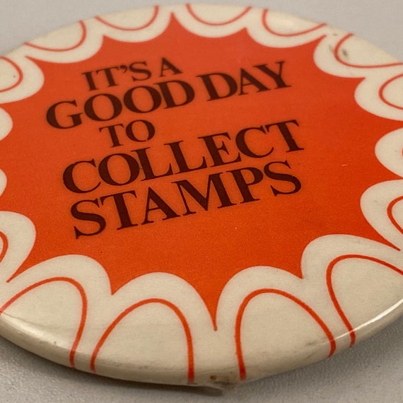 1970s Stamp Collecting Pinback Button, Vintage 70s Ph… - Gem