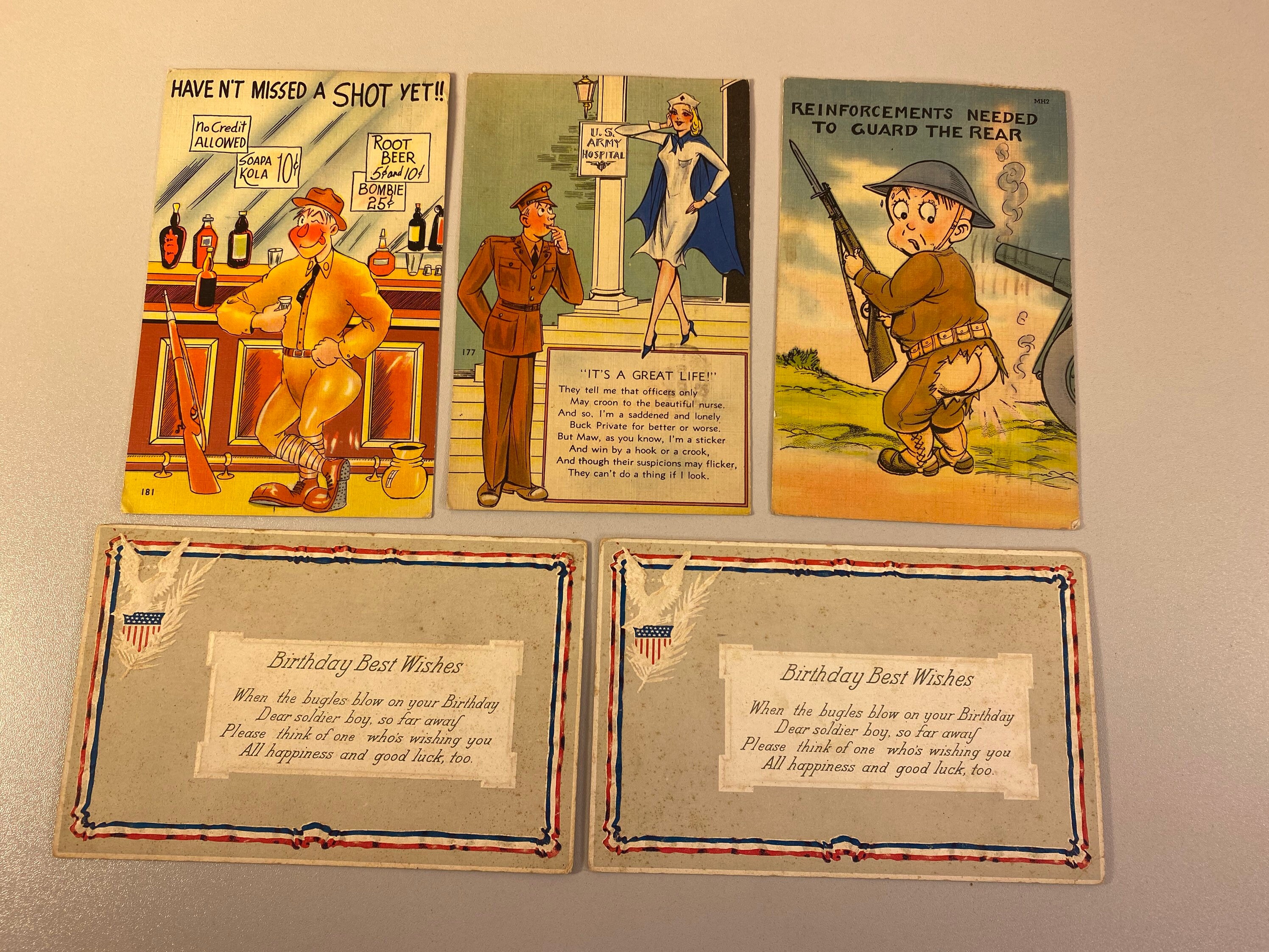 9 Old WWII US Military Postcards, Old Souvenir World War 2 Funny Post ...