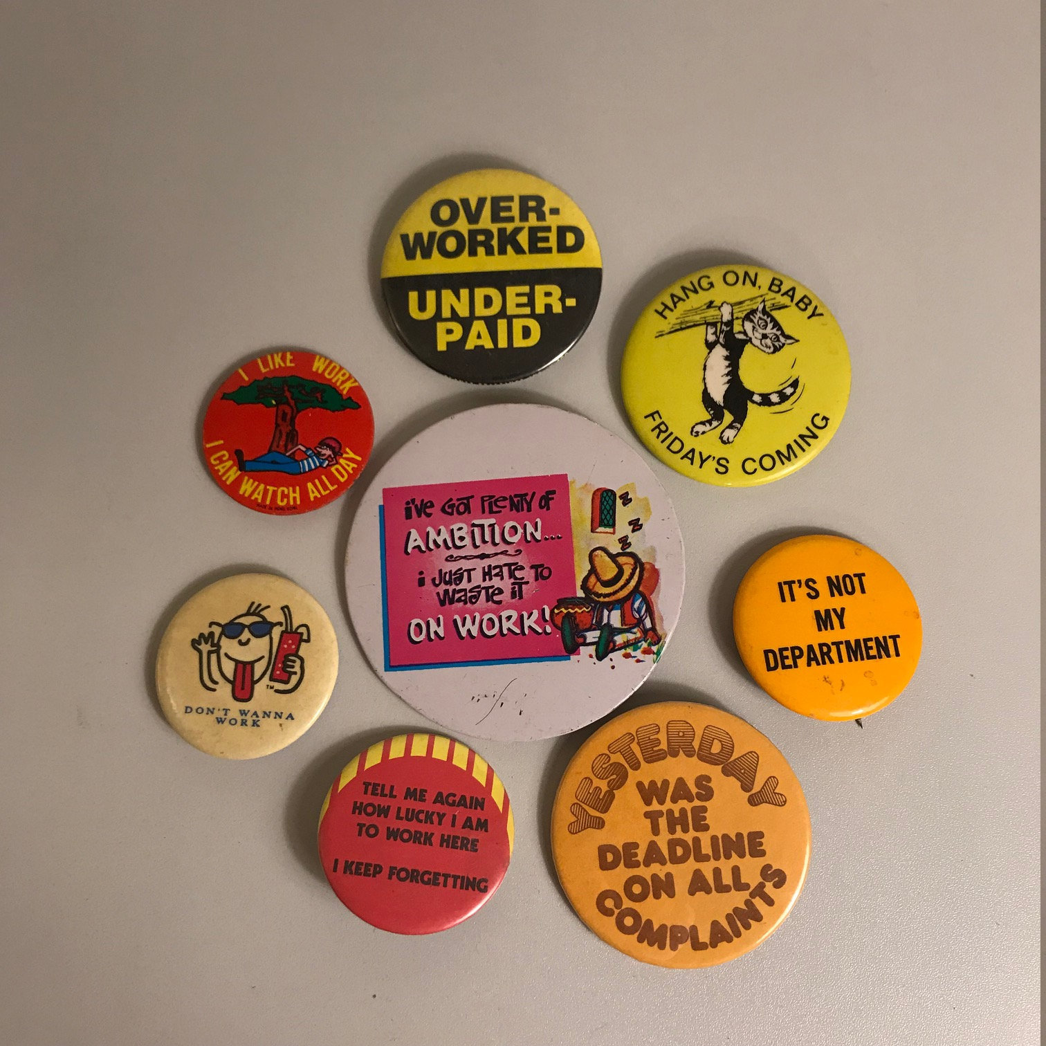8 Funny Work Pinback Buttons 1980s Pins Old Cool 80s Flair | Etsy