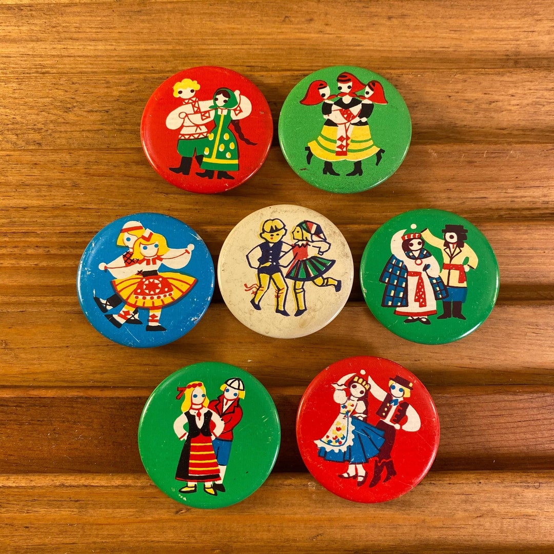 7 Qty USSR Pins, Traditional Dresses Outfits Dancing Buttons Set, 1970s ...