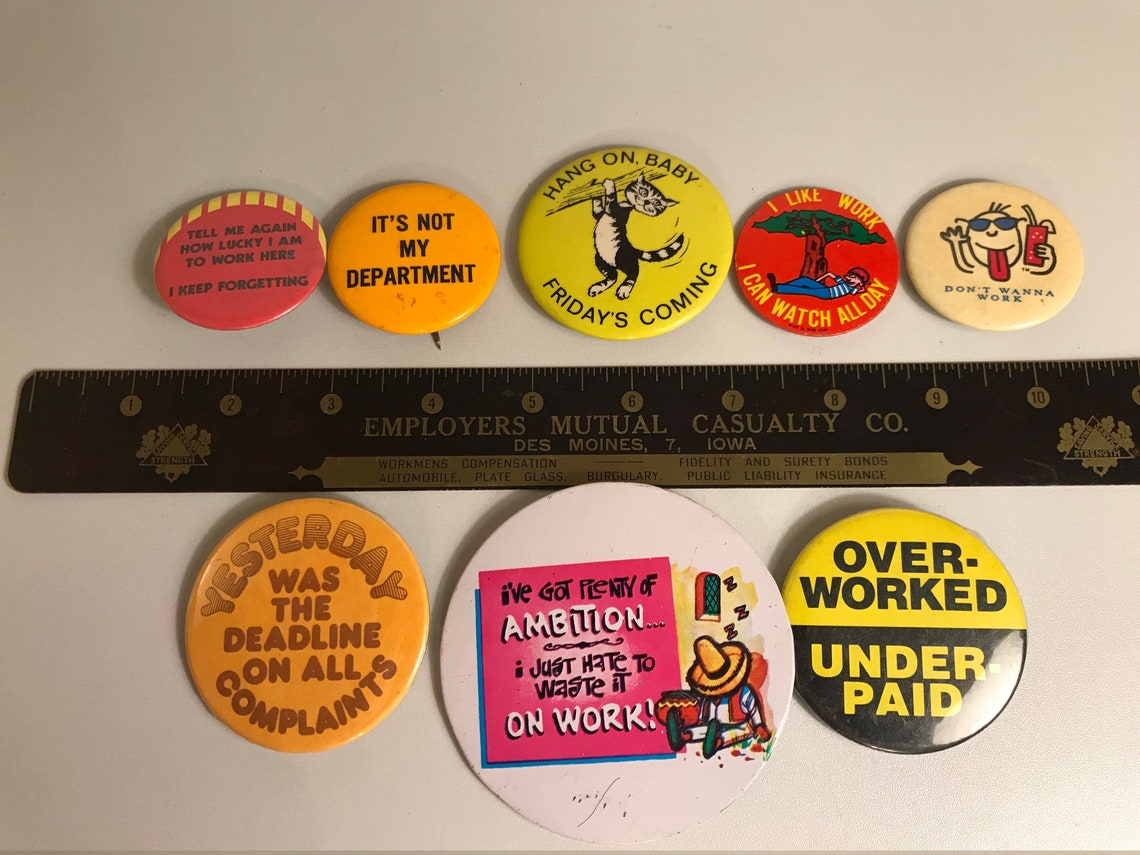 8 Funny Work Pinback Buttons 1980s Pins Old Cool 80s Flair - Etsy