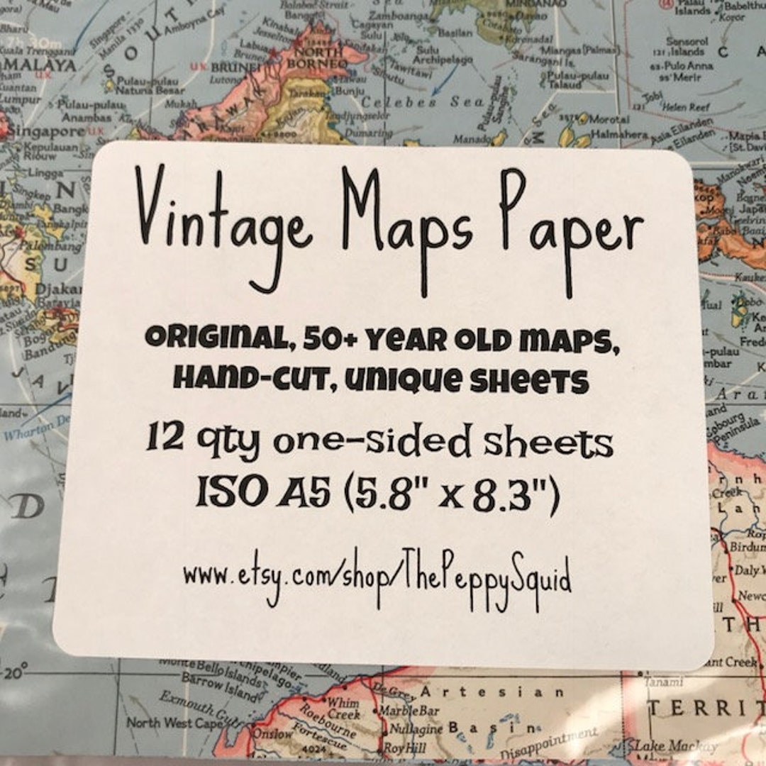 1960s, 5.8" X 8.3" (ISO A5 Size), 12 Pack, Old Maps Paper, One-sided ...