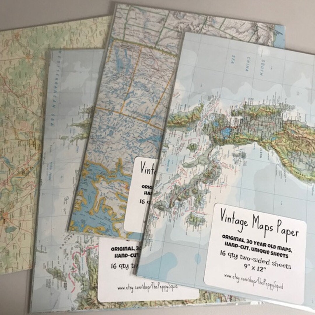 1980s, 9" X 12", 16 Pack Old Maps Paper, Two-sided, Vintage ...