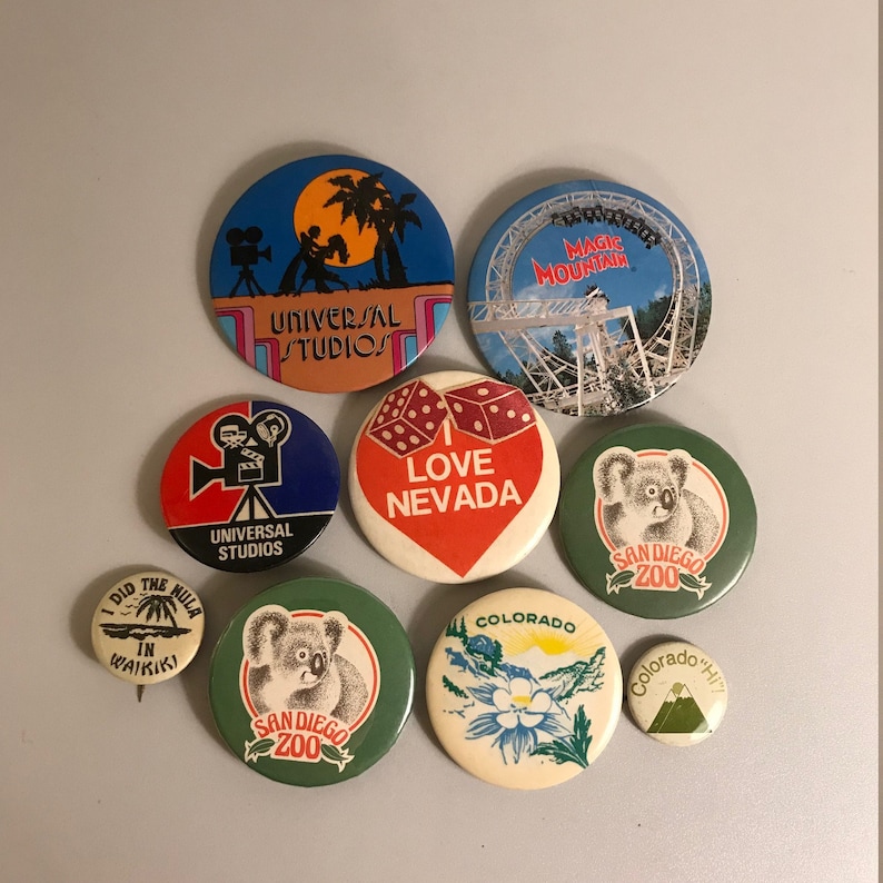 9 West USA Pinback Buttons 1980s Pins Old Cool 80s Flair CA - Etsy