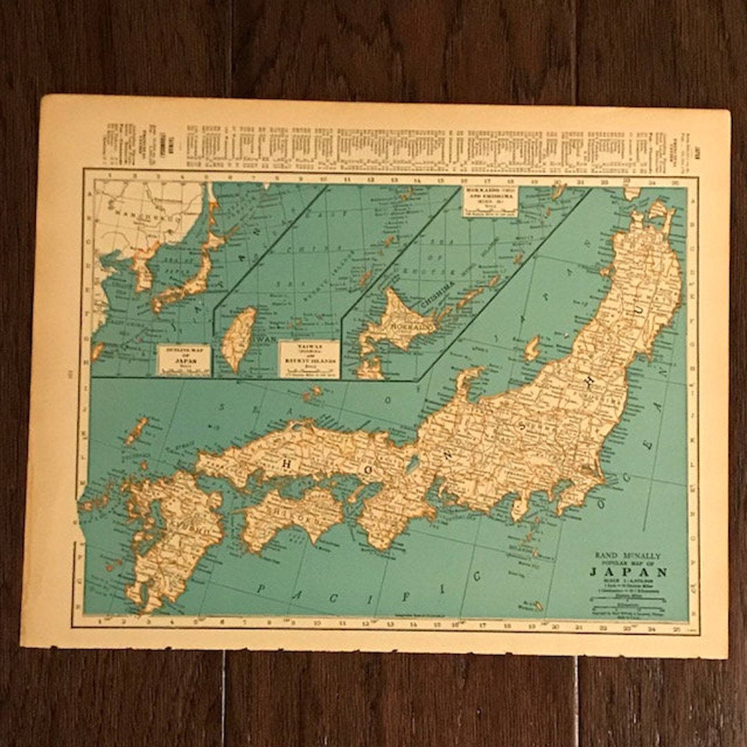 2-sided 1935 Original Map, Japan / India, Ready to Frame, Geography ...
