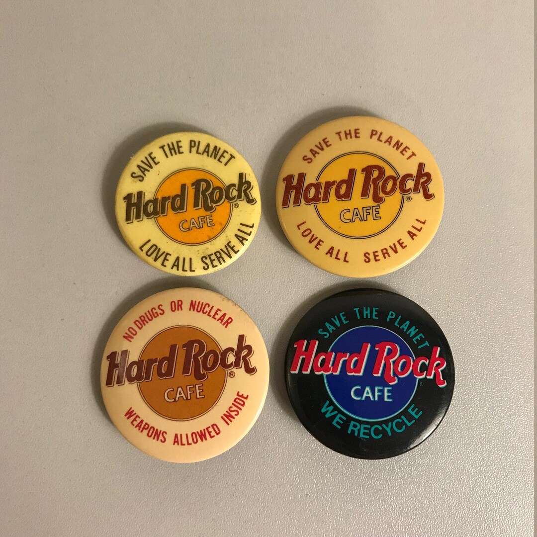4 Hard Rock Cafe Pinback Buttons, Vintage Save the Planet Pins, Love ...
