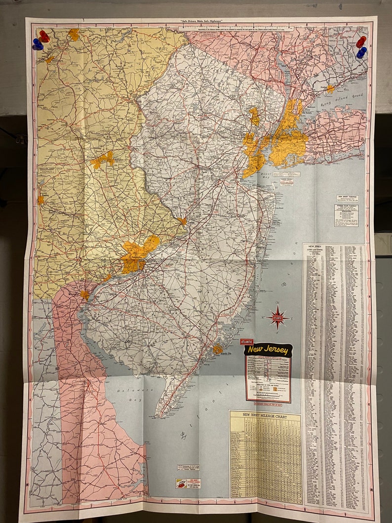 1950s Atlantic Premium Motor Oil Map New Jersey Travel Map - Etsy