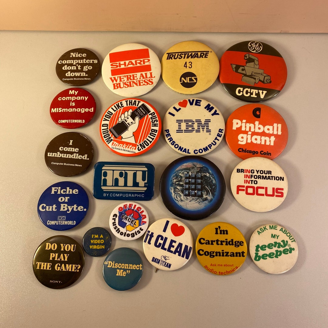 20 Computer Electronic Phone Pager Metal Pinback Buttons, Vintage Pun ...