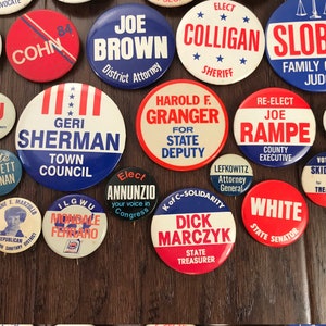 30 Red White Blue Political Pinback Buttons, Vintage Kitschy Throwback ...