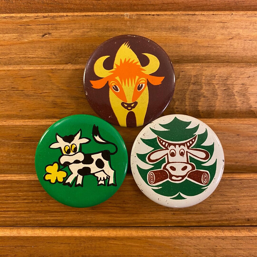 3 Qty Cute Cows USSR Pins, Bull Pin, Cow Button, Dairy Cow Pin, 1970s ...