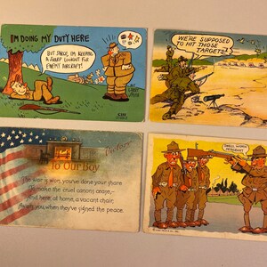 9 Old WWII US Military Postcards, Old Souvenir World War 2 Funny Post ...