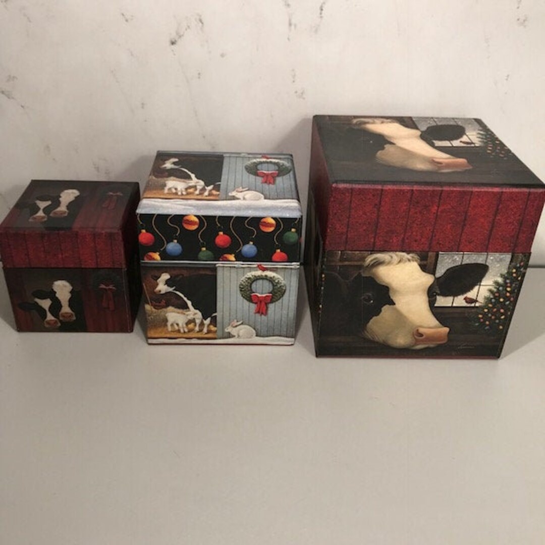Set of 3 Cow Boxes Lowell Herrero Christmas Cows Modern - Etsy