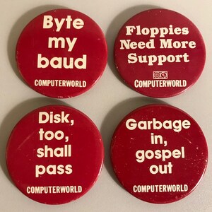 8 Computer World Vintage Pinback Buttons, 8 Metal Buttons, Vintage ...