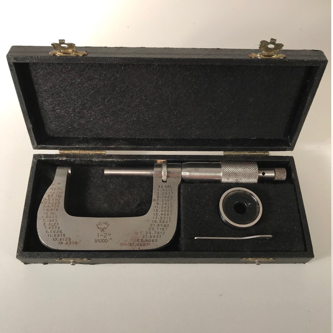 German Zeus Micrometer in Hard Box Case, 1 - 2 Inch, 1/10,000ths, Made ...