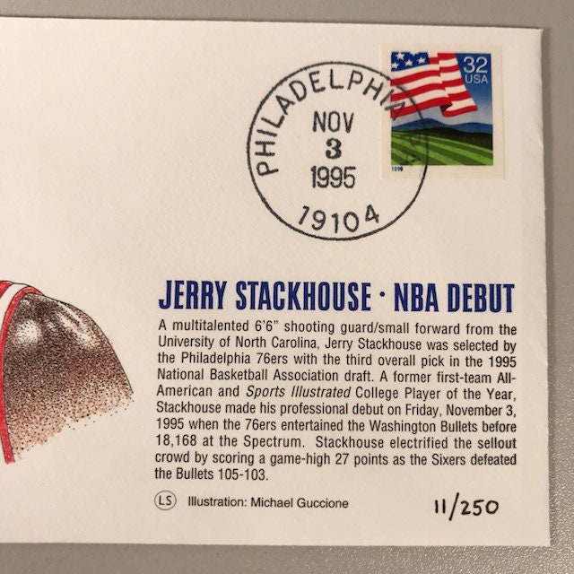 UNC Tarheels, Philadelphia 76ers, Jerry Stackhouse 1995 Sports Cachet ...