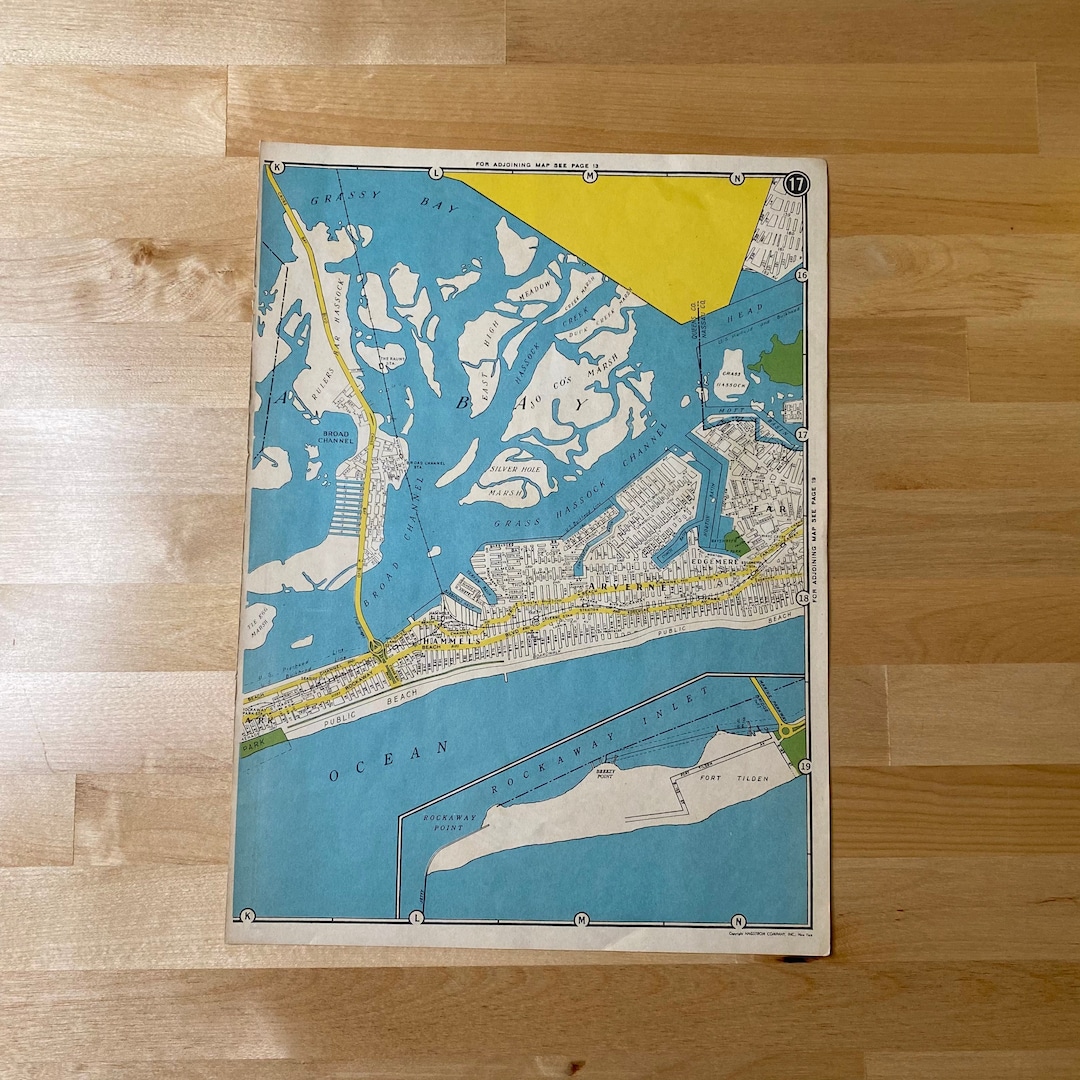 1945 New York City Map, Queens, Arverne, Belmont Park, Authentic NYC ...