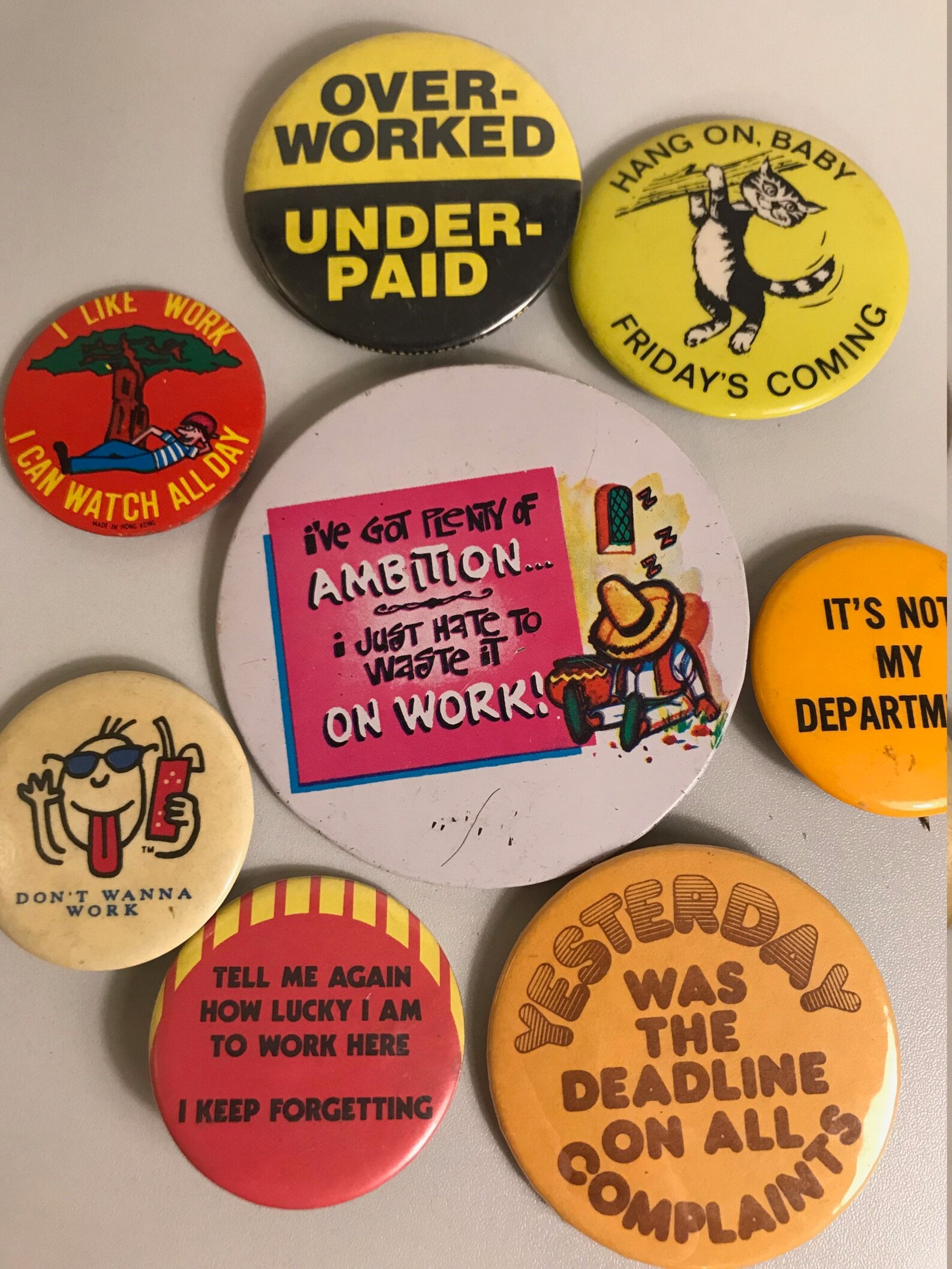 8 Funny Work Pinback Buttons 1980s Pins Old Cool 80s Flair - Etsy