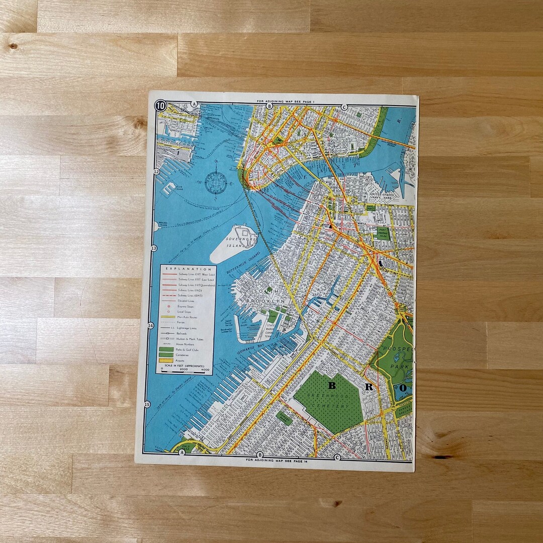 1945 New York City Map, Queens and Brooklyn Sections, Authentic NYC ...